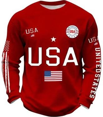 Generic Sweat-shirt gaufr&eacute; pour homme avec imprim&eacute; am&eacute;ricain, hauts &agrave; manches longues, col rond, surdimensionn&eacute;, confortable, v&ecirc;tement de travail respirant po