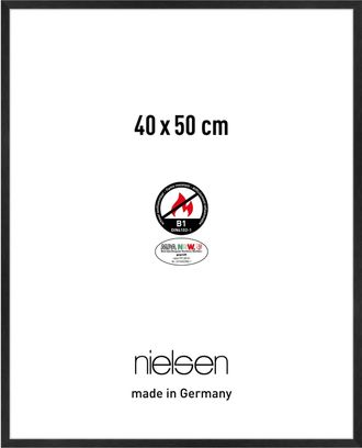 Nielsen Design Bilderrahmen mit Brandschutz B1, 40 x 50 cm, Aluminium, Schwarz matt, Posterrahmen zum Aufhängen im Hoch- & Querformat, Echtglas, C2-B1