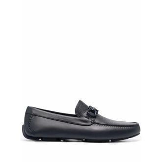 Ferragamo Homme, Chaussures, Bleu, Taille: 38 1/2 EU Mocassins en cuir avec logo en relief