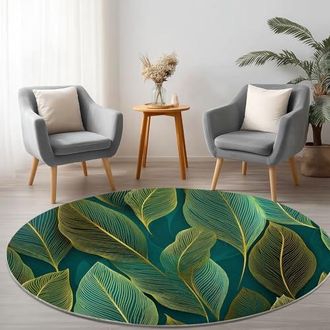 Generic Vert Olive Tapis Rond Moderne - 100 cm Lavable Doux et antid&eacute;rapant Tapis, Le Luxe Laisse Impression pour Chambre &agrave; Coucher Salon Vestibule entr&eacute;e Cha