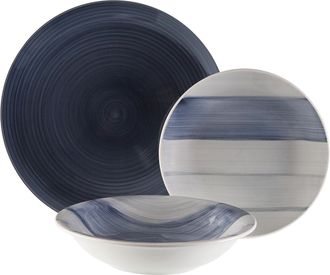 VERSA 18-teiliges Geschirrset, Moderner Stil, 3 x 26,5 x 26,5 cm, Porzellan, Blau