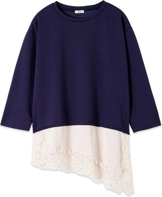 Oltre Femme, Sweatshirts et sweats &agrave; capuche, Bleu, Taille: 44 FR SweaT-shirt Scuba avec insert en dentelle