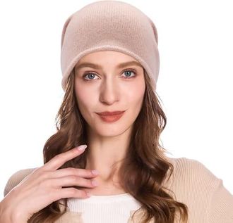 ZLYC Bonnet dhiver en cachemire pour femme, Rose uni, taille unique