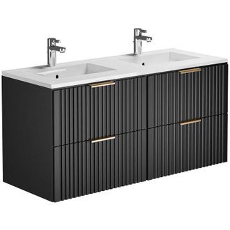 Vente-Unique Vente-Unique - Meuble de salle de bain suspendu stri&eacute; avec vasque &agrave; encastrer - Noir - 120 cm - 2 tiroirs soft close - Mdf &eacute;co-responsable