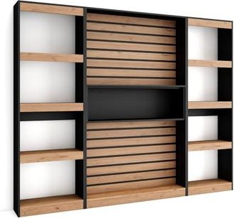 Skraut Home | B&uuml;cherregal Bibliothek | Bookshelf, Bookcase | 230x186x25cm | Wohnzimmer, Esszimmer, B&uuml;ro | Aufbewahrungsregal | Moderner Stil | Eiche Schwarz