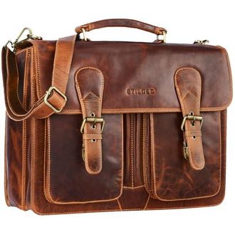 STILORD Denver Grand Sacoche Porte Document Homme en Cuir V&eacute;ritable - Sacoche Ordinateur 15,6 Pouces Vintage Cognac - Comme Serviette Professeur ou Sac pour l