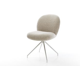 DELIFE Esszimmerstuhl Nube-Flex Webstoff Soft Beige Kreuzgestell konisch Edelstahl Taschenfederkern, Esszimmerst&uuml;hle