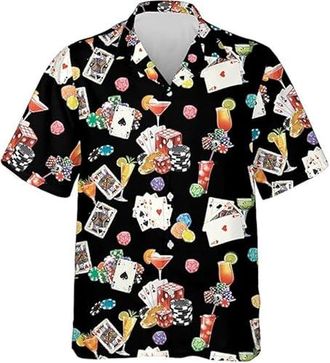 Keephen keephen Flamme D&eacute;s Poker Chemises Hawaiiennes pour Hommes Femmes Poker Impression 3D Chemises &agrave; Boutons &Eacute;t&eacute; Col &agrave; Revers Vacances Chemise
