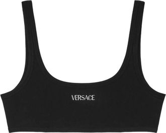 Versace Femme, Sous-v&ecirc;tements, Noir, Taille: 42 FR Haut Sans Manches Encolure Ronde Logo Brod&eacute;