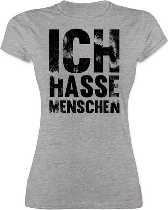 Shirtracer Shirt Damen - Spr&uuml;che Statement mit Spruch - Ich Hasse Menschen - Mag Keine - XXL - Grau meliert - Tshirt frech spruchshirts sprueche Sarkasmus t-Shir