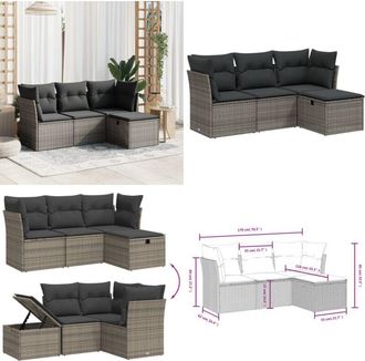 vidaXL 4-tlg. Garten-Sofagarnitur mit Kissen Grau Poly Rattan - Gartengestell - Outdoor Sofa - Gartenm&ouml;bel Set - Lounge Set - Rattan Gartenm&ouml;bel - Home &