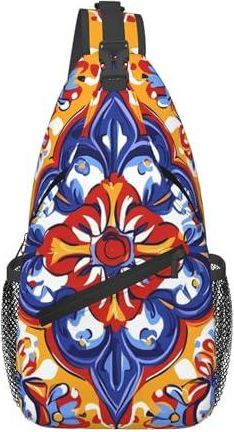 Generic Sacoche Homme Bandouliere Mandala Fleur Abstraite Color&eacute;e Casual Sling Bag Antivol Crossbody Bag pour Voyage Randonn&eacute;e Camping