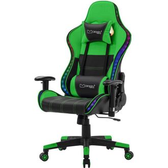 ML Design Ml-design - Gaming Stuhl mit rgb LED-Beleuchtung & Bluetooth-Lautsprechern, Gr&uuml;n, Kunstleder, Ergonomischer B&uuml;rostuhl, Hohe R&uuml;ckenlehne, Kopfst&uuml;tze