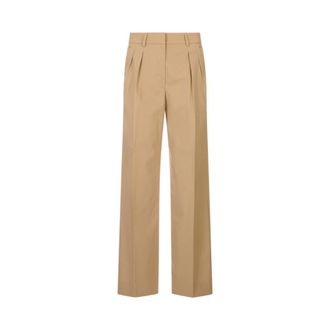 Moncler Baumwoll-Gabardine Hose mit weitem Bein und Schneiderdetails - - Trousers - Damen - Braun - 2XS