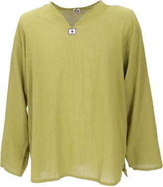 Guru Shop Yoga Hemd, Goa Hemd, Leichtes Freizeithemd, Schlupfhemd - Lemon, Herren, Baumwolle, Size:XXL