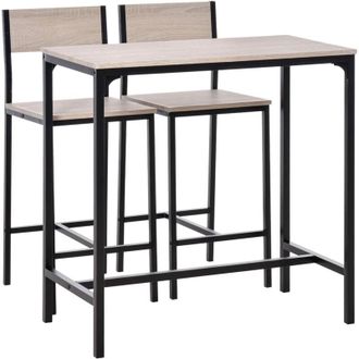 HOMCOM Bartisch Set Bartisch mit Barhocker-Set Esstisch mit 2 St&uuml;hlen mit R&uuml;ckenlehne K&uuml;chentisch f&uuml;r Esszimmer, K&uuml;che, Naturholz - Homcom