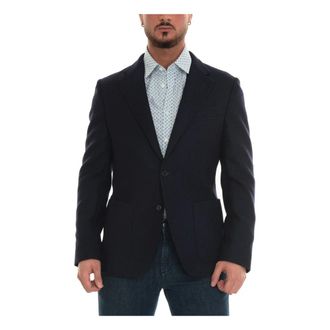 Fay Kurze Wollbaumwolljacke mit Kn&ouml;pfen - - Jackets - Herren - Blau - XL
