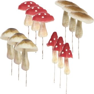 Com-Four 12x Deko-Pilz - künstliche Pilze zum Einstecken als Herbst- und Weihnachtsdekoration - schöner Raumschmuck - verschönert Geschenke, Gestecke und Kränz