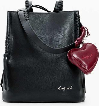 Desigual Mittelgro&szlig;er Rucksack in Schwarz mit Herzanh&auml;nger