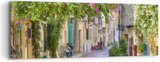 Arttor Bilder auf Leinwand Straße dekoration blumen griechenland Leinwandbild 90x30cm Wandbilder Dekoration Wohnzimmer Schlafzimmer Klein Wanddeko Bild Wand 