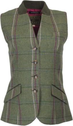 Walker and Hawkes Walker & Hawkes - Gilet sans Manches Margate - Femme - Ceinture arrière - Tweed - Sauge/Rayures Roses - EU 38 (UK 10)