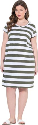 Ulla Popken Damen große Größen Übergrößen Plus Size Bellieva-Jerseykleid, Raffung, Halbarm, Biobaumwolle (GOTS) olivgrau 58+ 794921437-58+