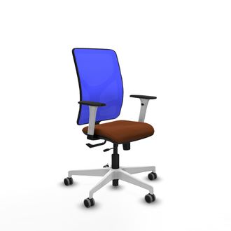 Piqueras y Crespo B&uuml;rostuhl mit hoher R&uuml;ckenlehne, mit wei&szlig;en und schwarzen Armlehnen, h&ouml;henverstellbare Lendenwirbelst&uuml;tze, ausgestattet mit Syncro/Traslack. Blau/Brau