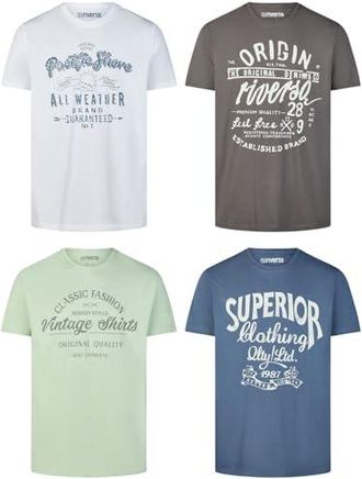 Riverso RIVLeon - Lot de 4 t-shirts &agrave; col rond et manches courtes pour homme - 100 % coton - Coupe droite - Vert, bleu, blanc, gris, rouge, orange - Taille S,