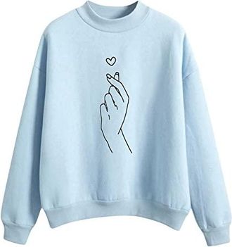 Generic Sweatshirt Femme sans Capuche avec Motif - Sweat &agrave; Capuche en Forme de Coeur Imprim&eacute; Hoodies Kawaii Sweat &agrave; Capuche Dr&ocirc;le Chemise &agrave; Manches Longues Ca