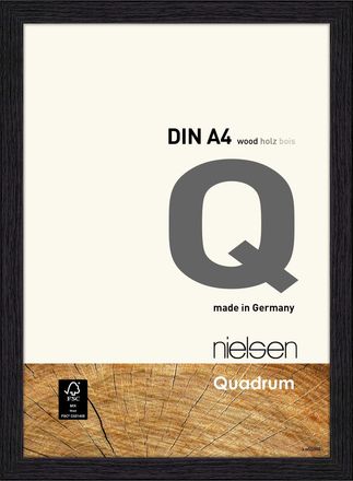 Nielsen Design Bilderrahmen, 21 x 29,7 cm (A4), Holz, Schwarz, Dokumentenrahmen zum Aufhängen im Hoch- & Querformat, Echtglas, Quadrum