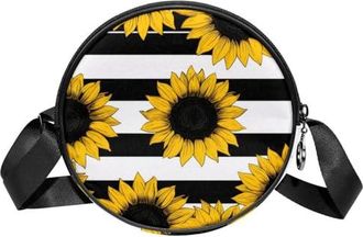 Generic Petit sac &agrave; bandouli&egrave;re rond pour femme, motif tournesol avec fermeture &eacute;clair, bretelles r&eacute;glables, style d&eacute;contract&eacute;, pour femmes et filles