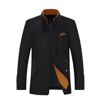 AlltheMen Herren Mantel Slim Fit Stehkragen Wollmantel Winter Winterjacke Mittellang f&uuml;r Business Freizeit Schwarz 3XL