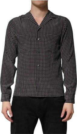 Dolce & Gabbana Homme, Chemises, Noir, Taille: S Chemise Boutonn&eacute;e en Soie &agrave; Motifs