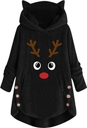 ZYUEER Sweat à Capuche Femme Pas Cher Pull en Cachemire Sweatshirt Cat Hoodies Grande Taille Veste Polaire Pullover Jacket Hiver Chaud (x-noir1, M)