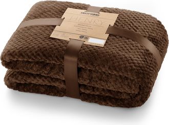 Decoking Kuscheldecke 170x210 cm braun Decke Microfaser Wohndecke Tagesdecke Fleece weich sanft kuschelig skandinavischer Stil Schoko Henry