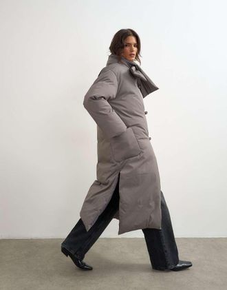 Topshop doudoune longue pillow scarf taupe-Blanc