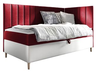 Mirjan24 Boxspringbett Junior Chapeni III mit Bettkasten Holzf&uuml;&szlig;e Continentalbett Polsterbett Bonell-Matratze Topper Amerikanisches Bett (Soft 017 + Fresh 8, 1