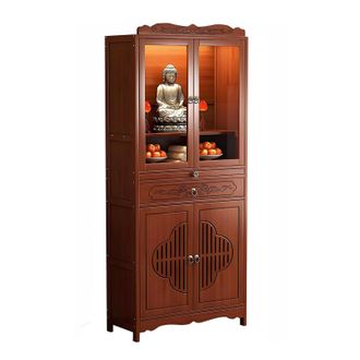 Generic Pooja-Mandir-Tisch, Bambus-Schreinregal, Meditations- und Gebetsst&auml;nder in Bambusoptik mit Aufbewahrungst&uuml;ren und Schubladen, Pooja-Schrein-Schrank f&uuml;