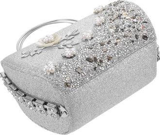 FOMIYES Sac de Soir&eacute;e Femme Argent&eacute; avec Perles et Cristaux Pochette &Eacute;l&eacute;gante &agrave; Fleurs M&eacute;talliques pour Mariage et C&eacute;r&eacute;monie Formelle