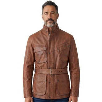 Infinity Leather Herren Tan Lamm Leder-Safari-Parka-Jacke - Dresden