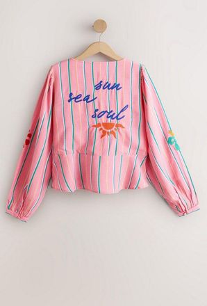 Next Langarmbluse Bestickte Bluse mit Bindedetail vorne (1-tlg)