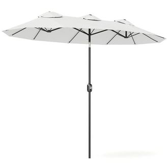 OUTSUNNY Parapluie de jardin doublement inclinable avec ouverture &agrave; manivelle, parapluie dext&eacute;rieur avec 3 prises dair et 12 lattes en acier, 3x1,5x2,2 m, cr&egrave;m