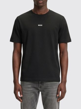 HUGO BOSS T-shirt &agrave; col rond en coton stretch avec logo contrastant