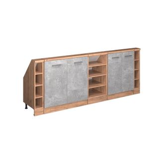Vicco K&uuml;chenschrank f&uuml;r Dachschr&auml;gen R-Line, Beton/Goldkraft Eiche, 215 cm 5er Set