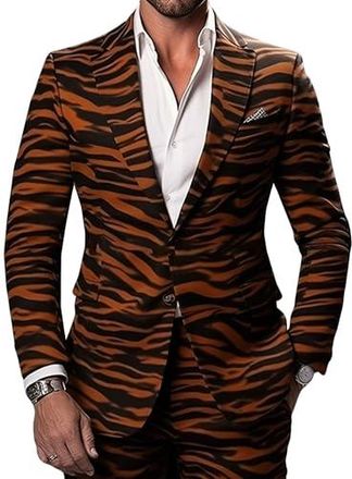 Generic Manteau de sport d&eacute;contract&eacute; pour homme - Blazer amusant &agrave; motif imprim&eacute; 3D pour homme - Veste de costume de bal - Coupe ajust&eacute;e - Revers crant&eacute; - Gra