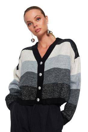 Trendyol Trendyol Womens Damen Farbblock Lange &Auml;rmel Regul&auml;r Strickjacke Cardigan Sweater, Black, M
