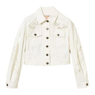 Twinset Femme, Vestes, Blanc, Taille: 36 FR Veste en jean avec d&eacute;tails en dentelle
