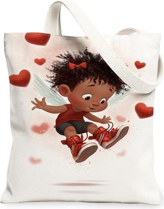 Generic Sacs fourre-tout r&eacute;utilisables en toile avec motif coeurs mignons pour la Saint-Valentin, sacs &agrave; provisions r&eacute;utilisables, l&eacute;gers et lavables &agrave; l&eacute;paul