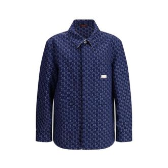 Gucci GG Muster Klassische Kragenjacke - - Shirts - Herren - Blau - L
