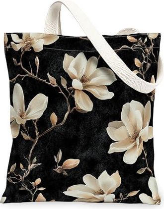 Generic Sac fourre-tout en toile de magnolias de printemps pour le shopping, 33 x 38 cm, sac d&eacute;picerie r&eacute;utilisable vintage pour femme, motif floral de voyage